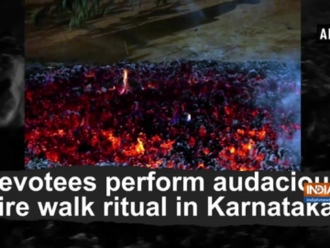 Devotees perform audacious fire walk ritual in Karnataka