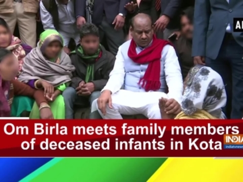 Om Birla meets family members of deceased infants in Kota
